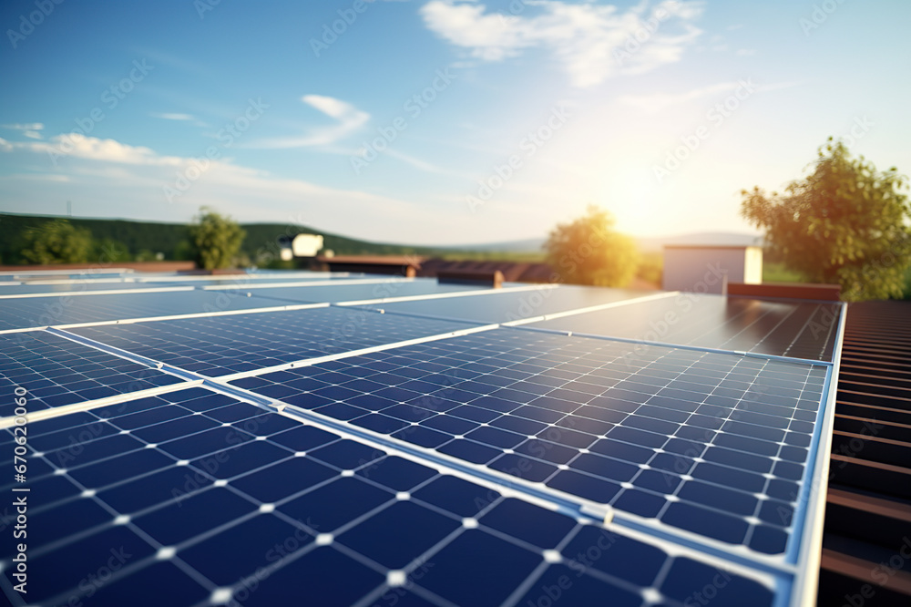 Harnessing the Sun's Power Solar Panels on a New Building's Roof Under ...