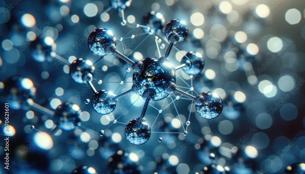 Digital representation of interconnected molecules with glowing nodes ...
