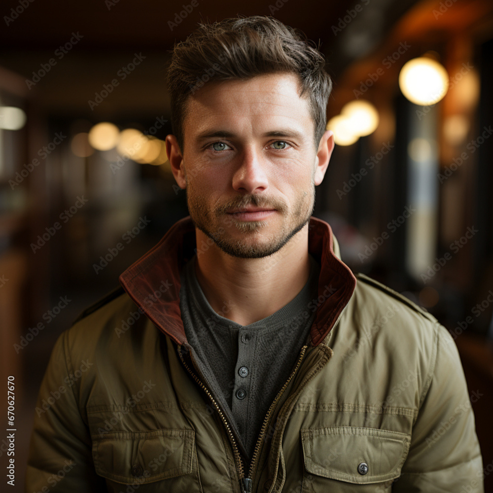 thirty year old man indoors and restaurante in the background Stock ...
