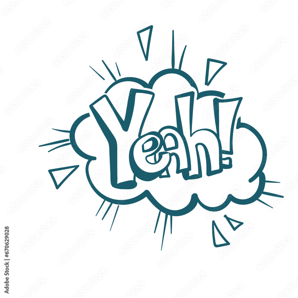 yeah comic pop cloud text emotional speech sound vector hand drawn ...