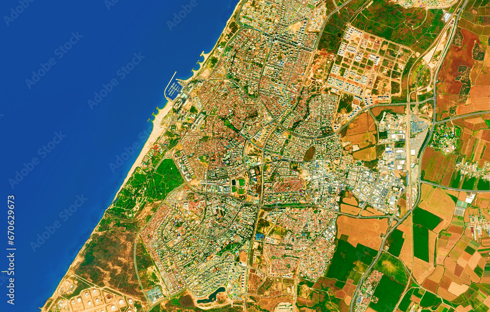 Gaza, Palestine - Map of the Gaza Strip, satellite view, top view ...