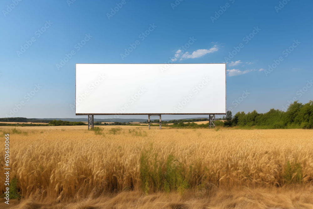 View from the side of white blank billboard mockup in the middle of ...