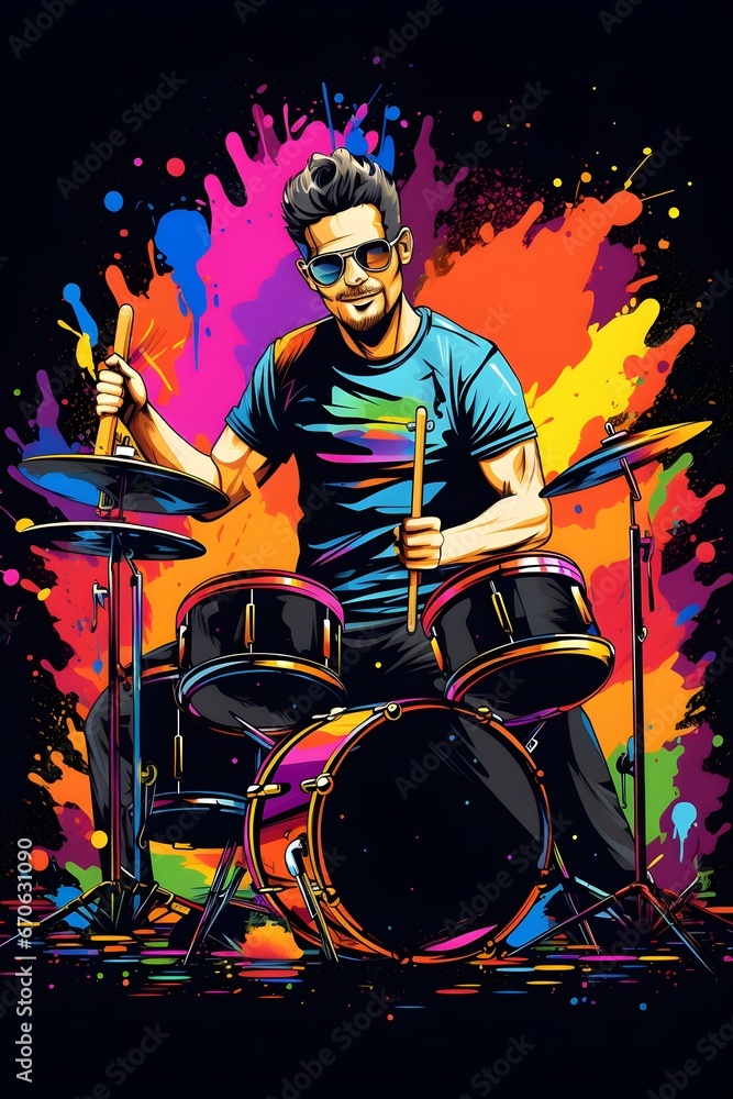 poster template background design of an drummer in colorfull design ...