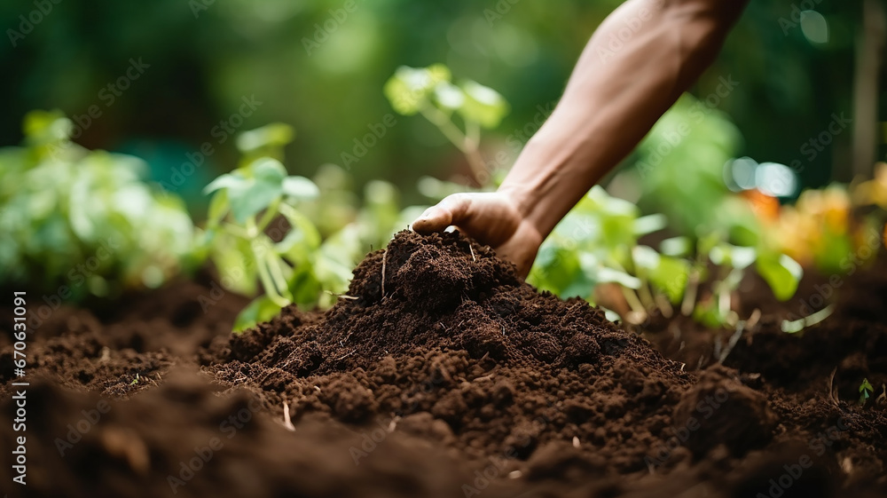 soil for planting with green blur and sunlight background. World Soil ...