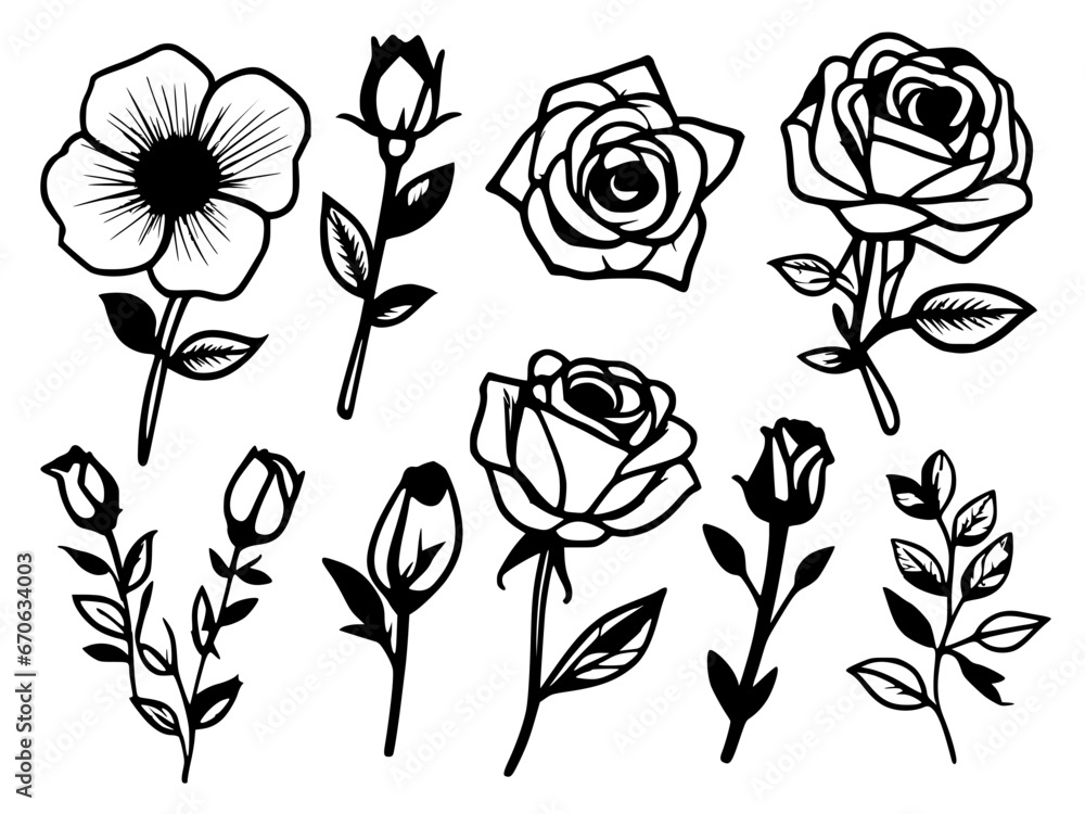 Hand drawn flowers svg bundle, roses svg, flower svg cut files, flowers ...
