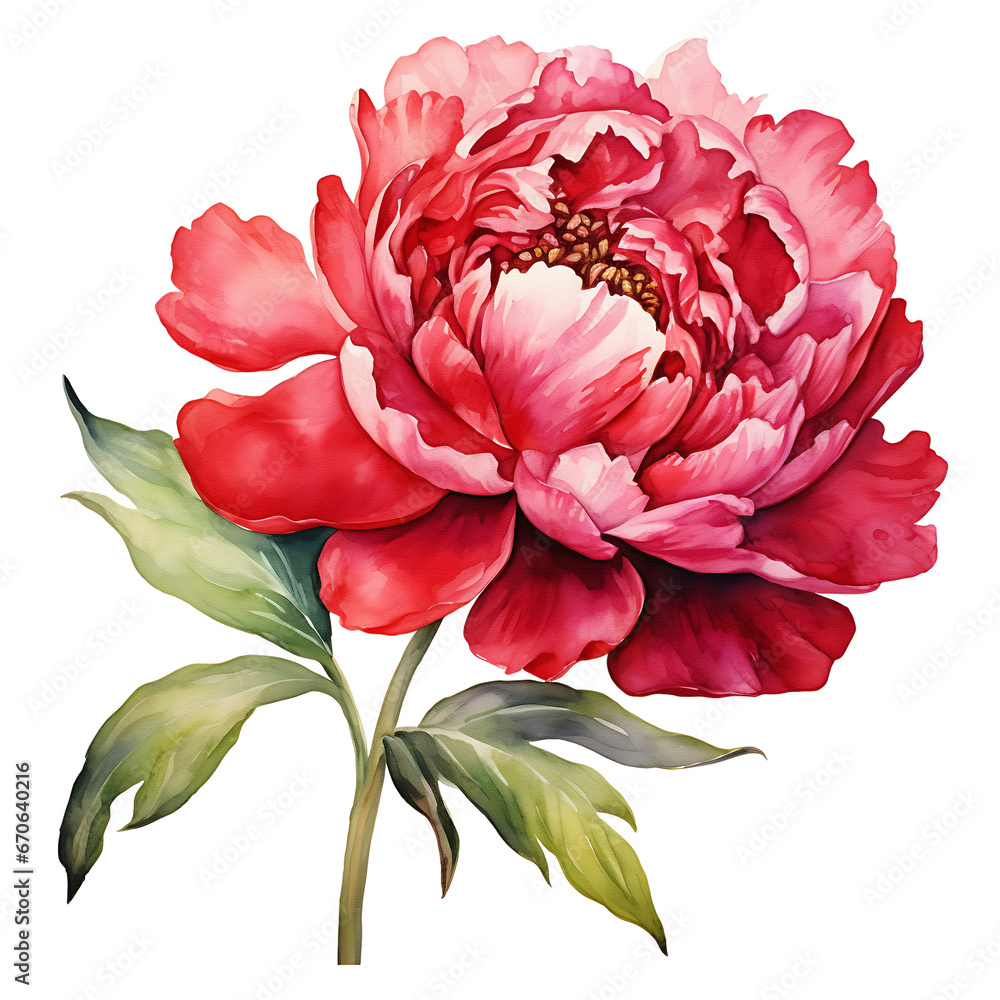 watercolor red peony isolated on a transparent background, red peonies ...
