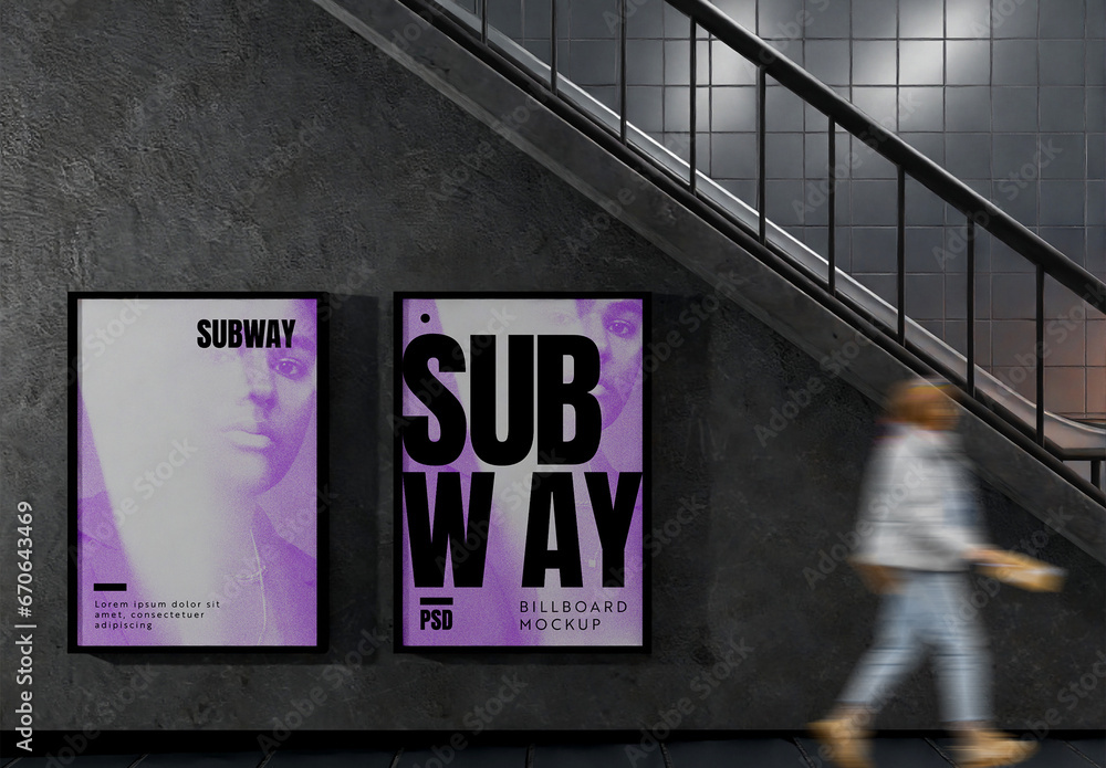 Two Subway Advertising Billboard Mockup Stock Template | Adobe Stock