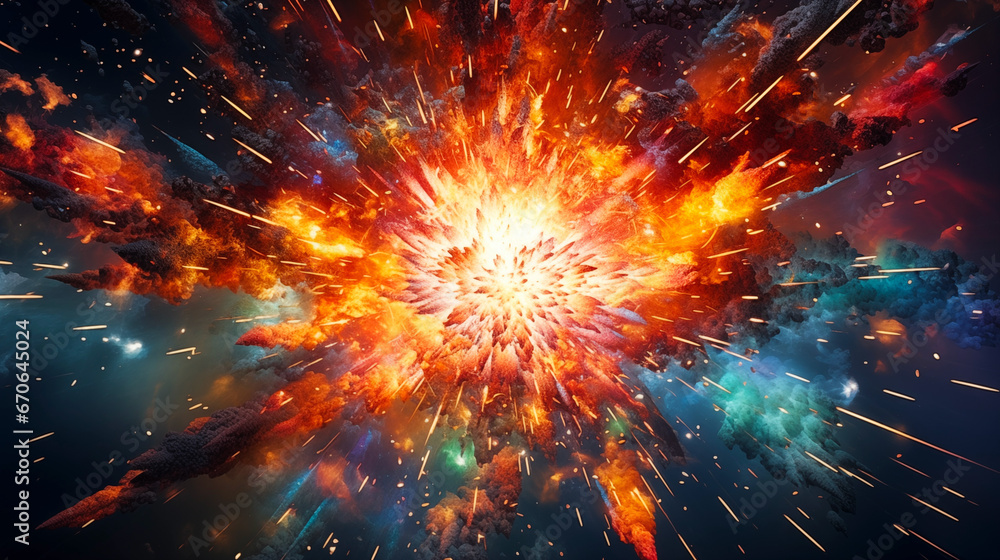 Beautiful anime style space explosion background, scenic cartoon blast ...