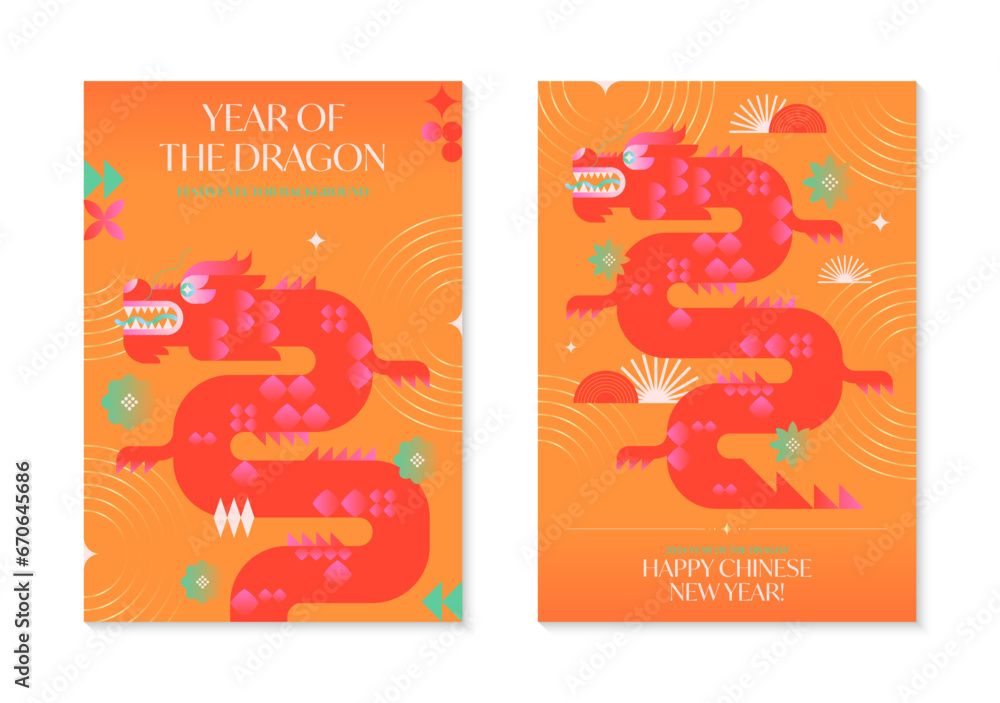Year of the dragon 2024.Chinese New Year greeting poster templates ...