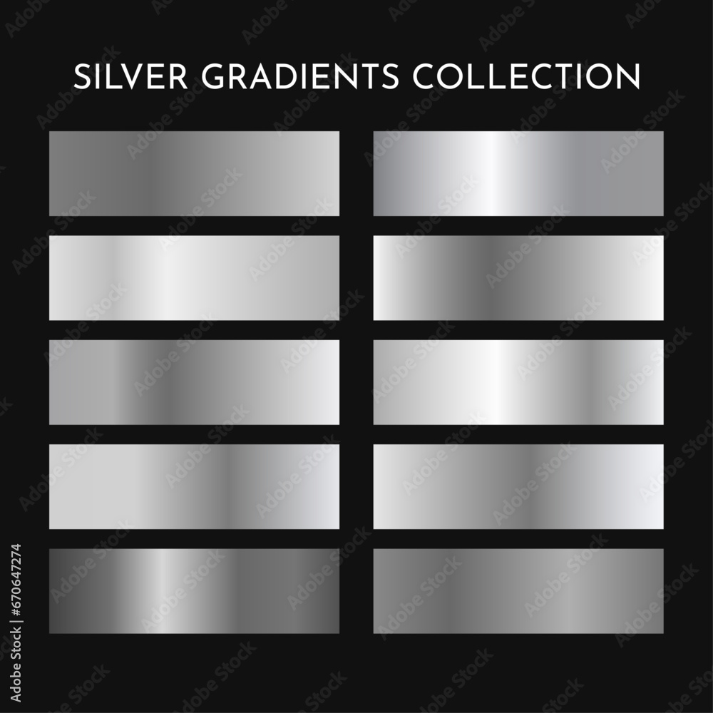 Set of silver gradients. Silver foil texture background set. Vector ...