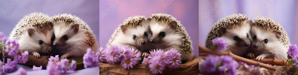 Romantic hedgehogs. Set of images with two lovely hedgehogs on love on ...