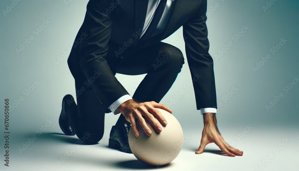 Man pushing large ball: Symbolic representation of initiative, starting ...