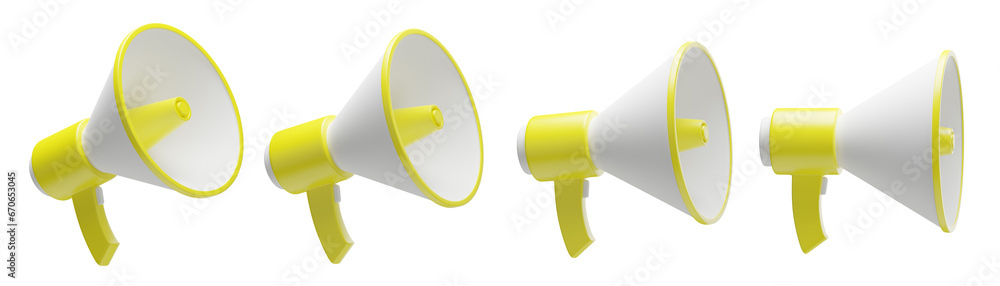 set of 3d megaphones with transparent background, PNG, 3d render ...