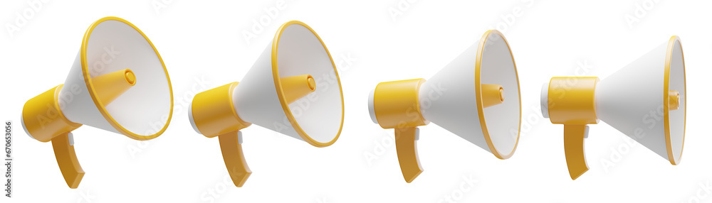 set of 3d megaphones with transparent background, PNG, 3d render ...