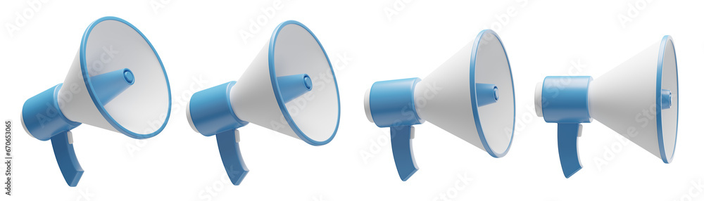 set of 3d megaphones with transparent background, PNG, 3d render ...