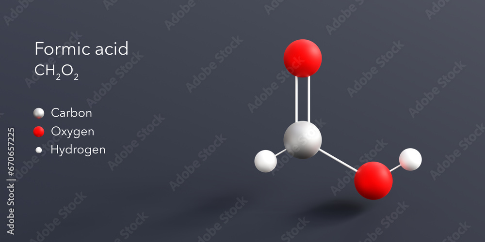 Formic Acid Molecule 3d Rendering Flat Molecular Structure With