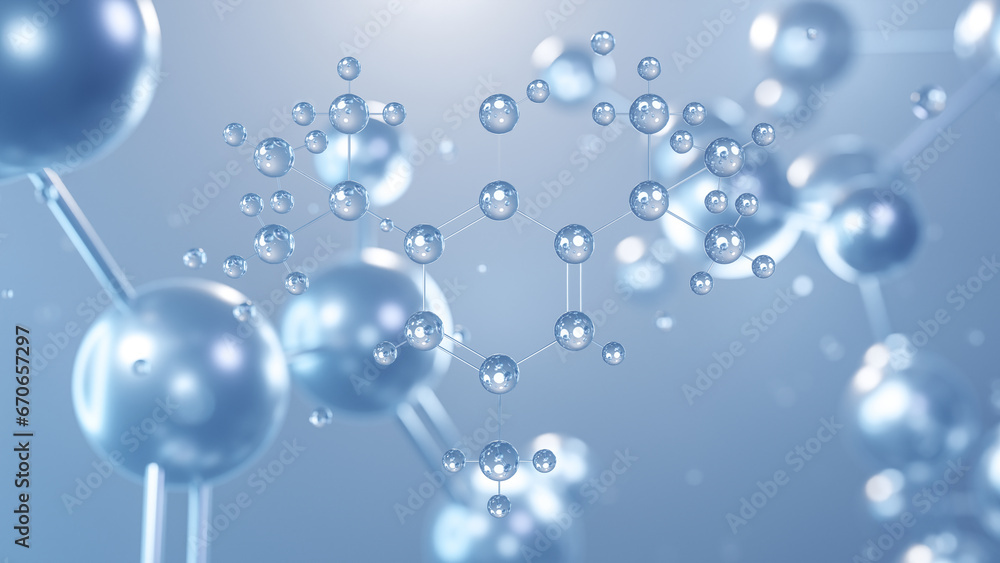 butylated hydroxytoluene molecular structure 3d, flat model, food ...