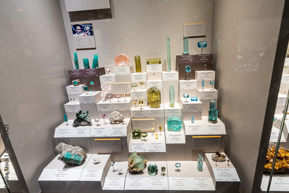Washington DC, April 8 2023 - Gems and minerals minerals display in ...