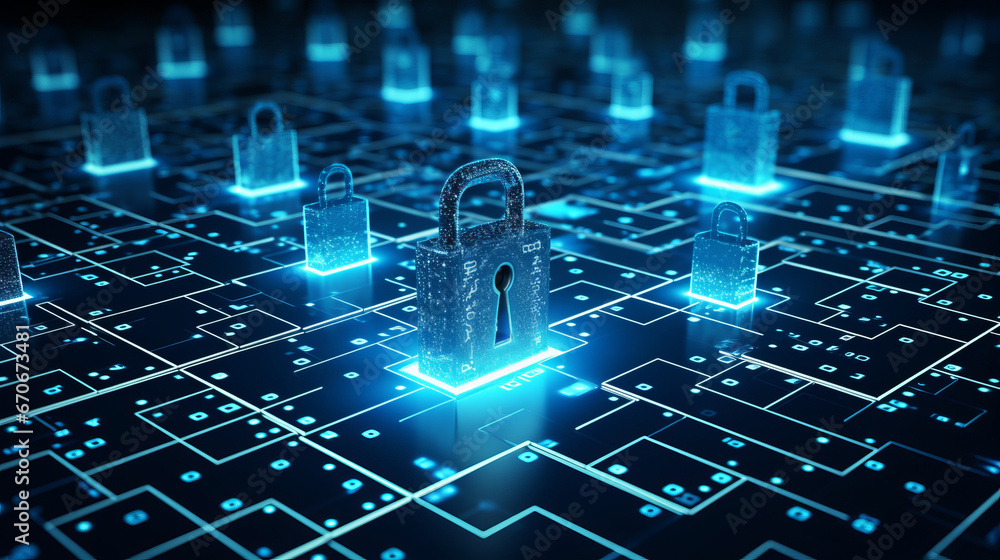 background concept of data protection and cybersecurity technology ...