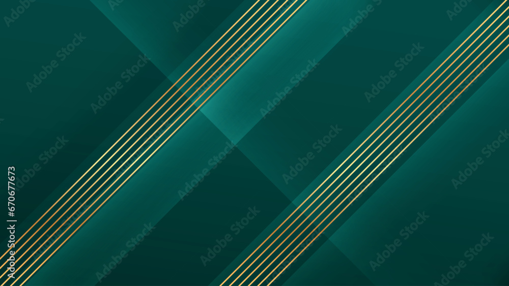 Abstract green geometric banner background with gold diagonal round ...