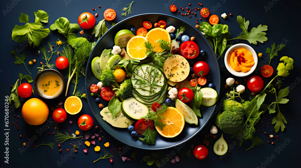 Aesthetic Cuisine: Black Plate Abundantly Filled with Fresh Fruits and ...