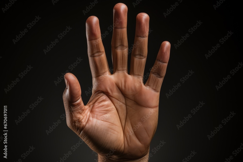 Open hand making stop gesture, black background. Generative AI Stock ...
