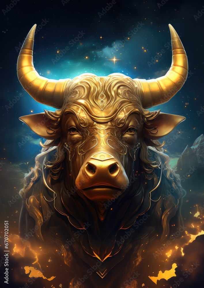 Zodiac sign of taurus bull head fantasy horoscope. Generative Ai. Stock ...
