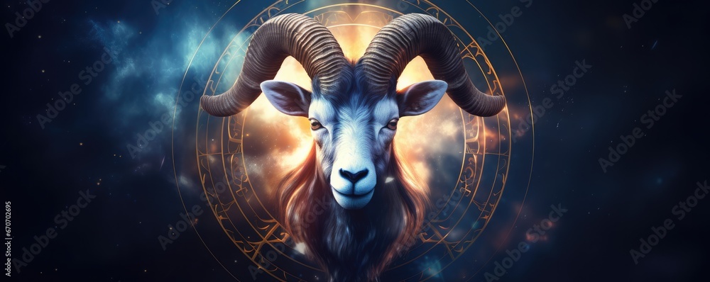 Zodiac sign of capricorn head with light in star wheel , horoscope ...
