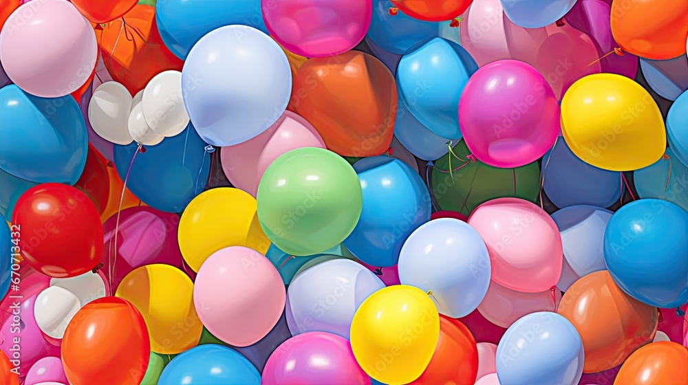 a large group of balloons floating in the air with a blue sky in the ...