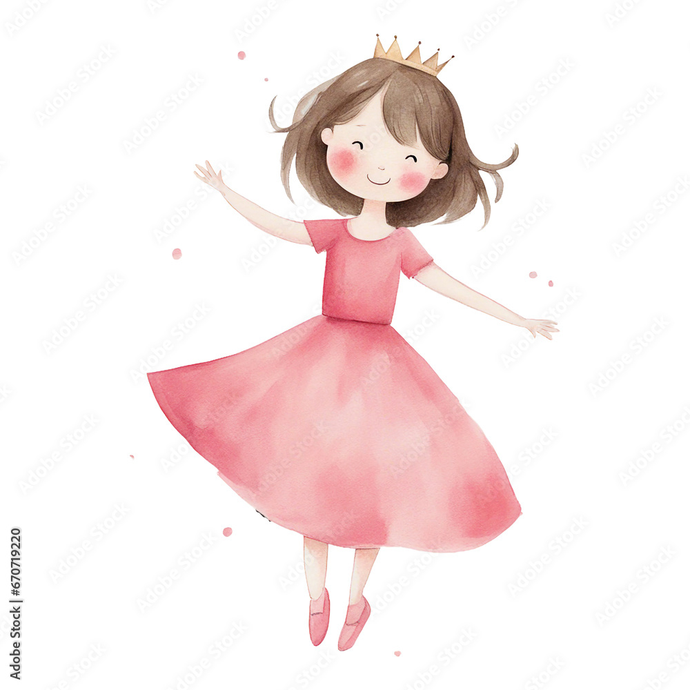 Little Pink Princess, Cute Hand Painted Style, Childish Watercolor ...