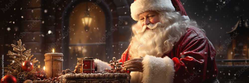 Portrait of a fairytale Santa Claus in a traditional red suit with a ...