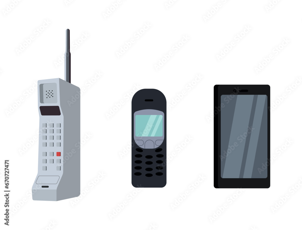 Set of different phones in cartoon style. Vector illustration of the ...