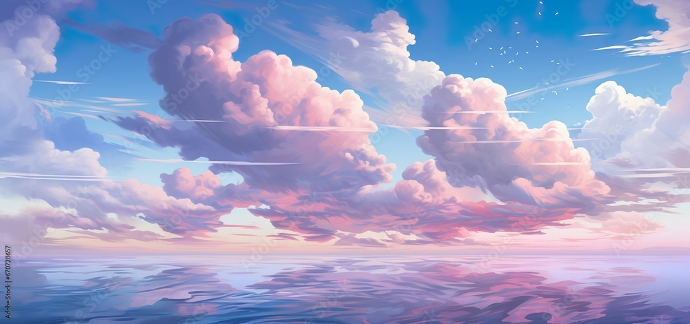 Anime style sky background with clouds. Vector cartoon illustration of ...