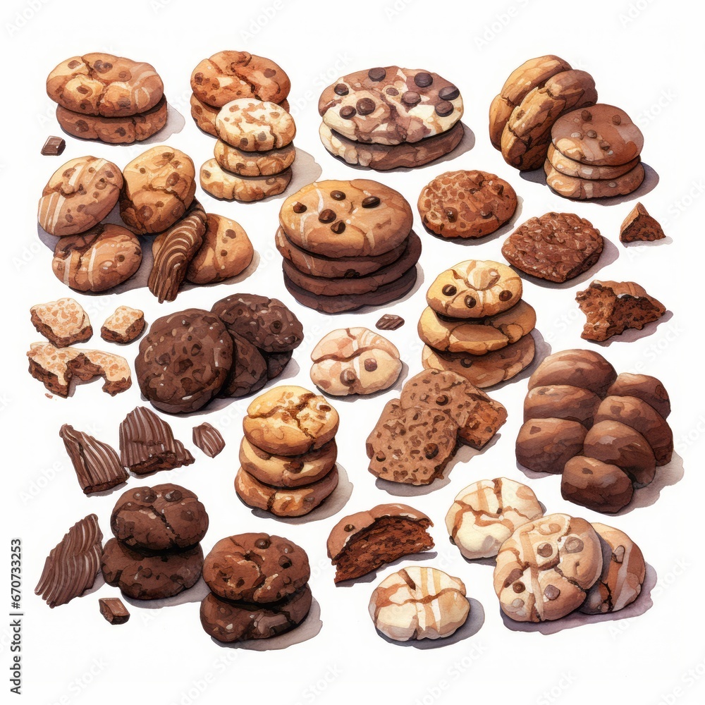 Chocolate cookies with scattered crumbs, displaying an assortment of ...
