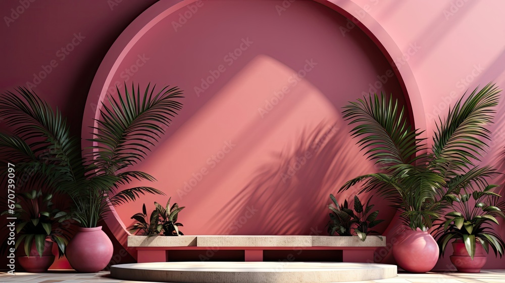 Minimal product placement background with palm shadow on plaster wall ...