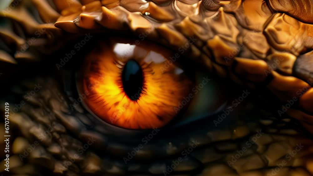 Closeup of a dragons eye, a fiery golden orb surrounded by thick, scaly ...