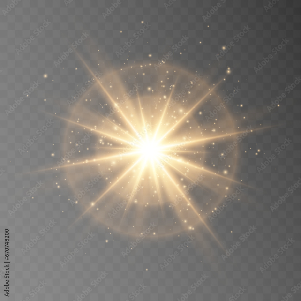 Vector magic white rays glow light effect isolated on transparent background. Christmas design ...