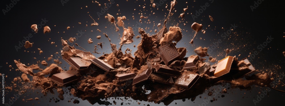 Chocolate bar piece explosion chunk candy broken isolated milk cocoa ...
