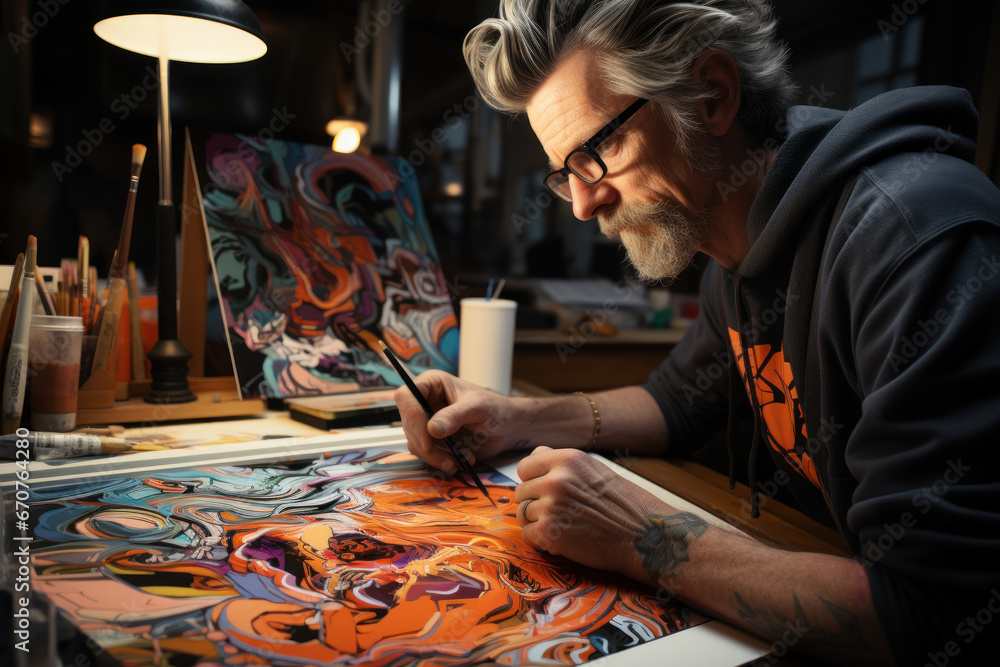 A cartoonist creating satirical illustrations, showcasing the power of ...