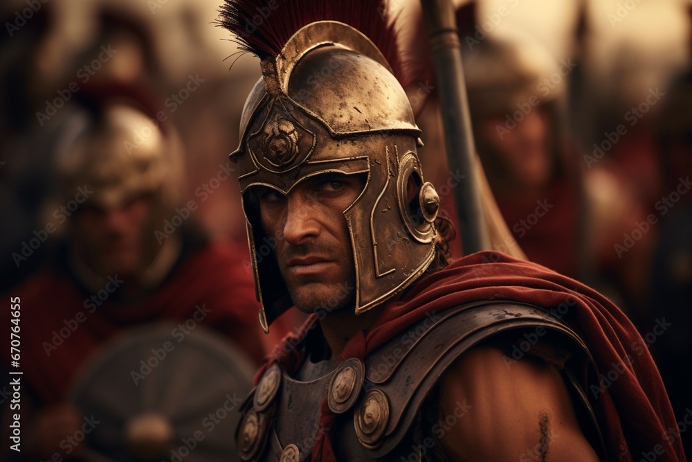 Warrior or emperor marching to war in ancient Greece. Concept of ...