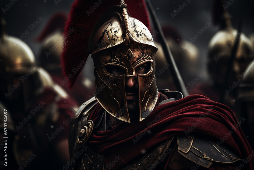 Warrior or emperor marching to war in ancient Greece. Concept of ...