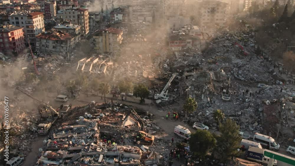Earthquake damage in a city, collapsed buildings.Search and rescue ...