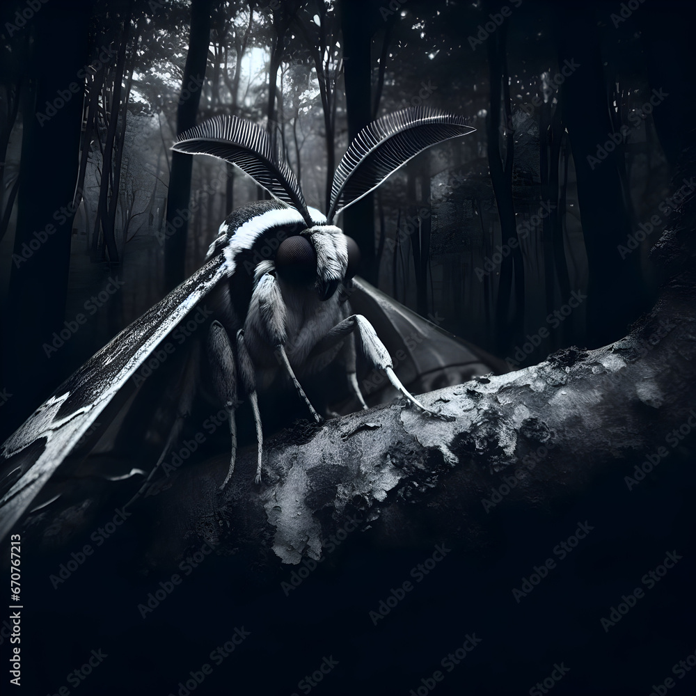 Mysterious Humanoid Horror Creature Cryptid Mothman Monster with Glowing Red Eyes and Wings in ...