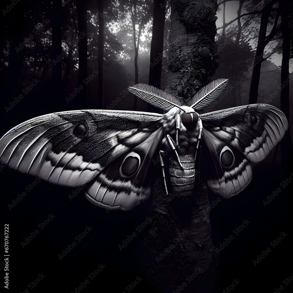 Mysterious Humanoid Horror Creature Cryptid Mothman Monster with Glowing Red Eyes and Wings in ...