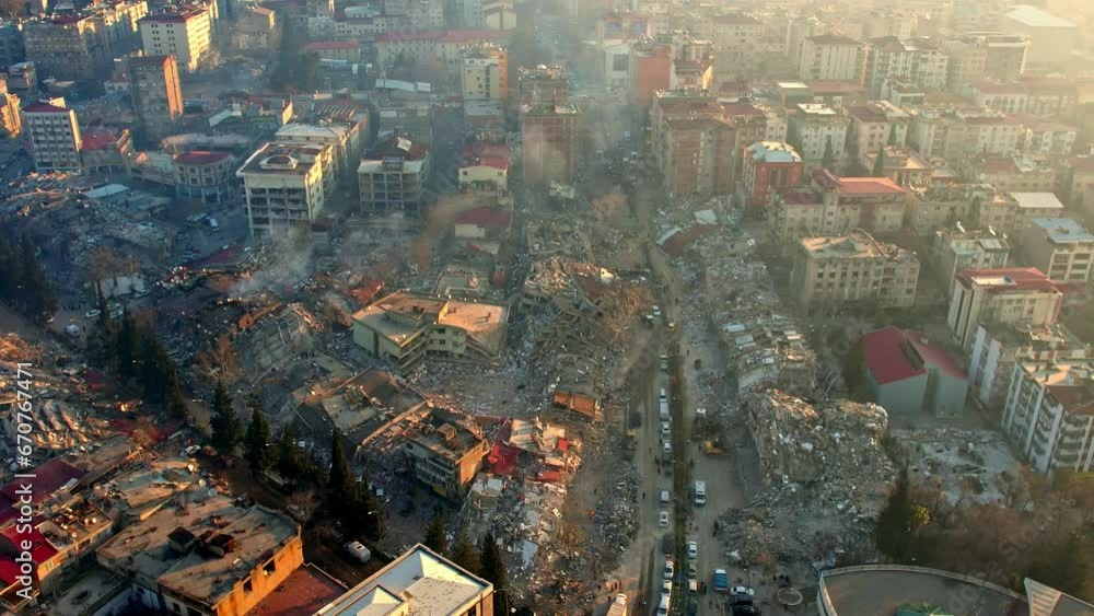 Earthquake damage in a city, collapsed buildings.Search and rescue ...