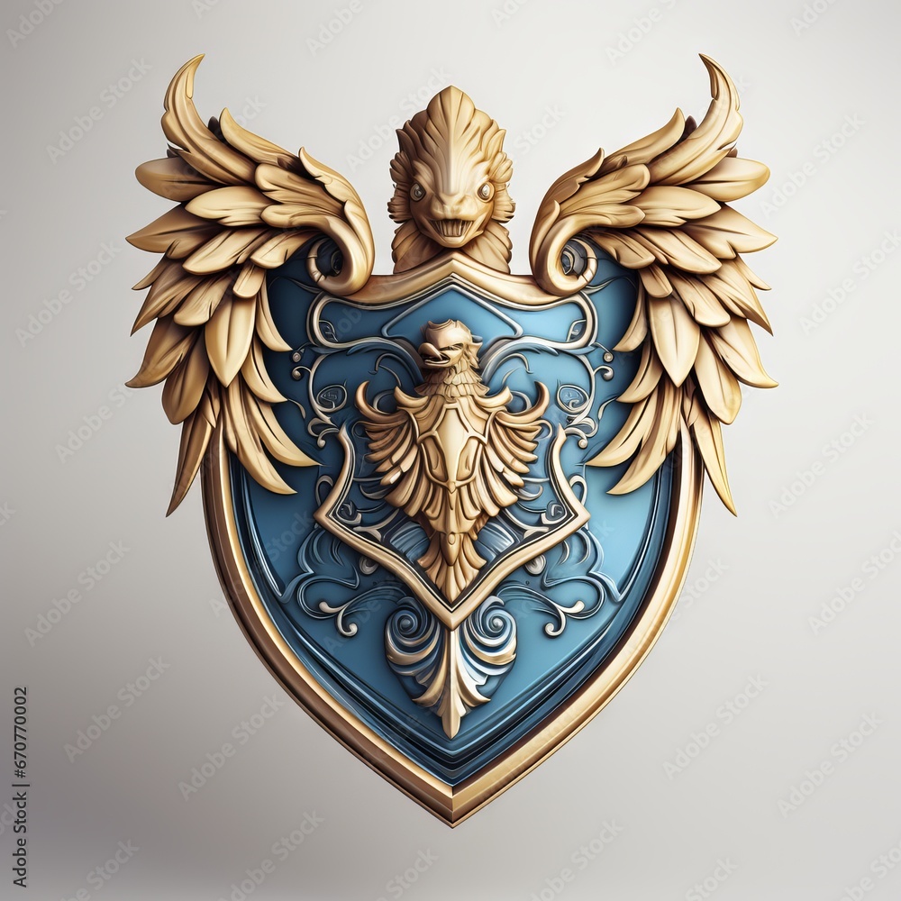 3d shield that combines elements of traditional heraldry with a modern ...