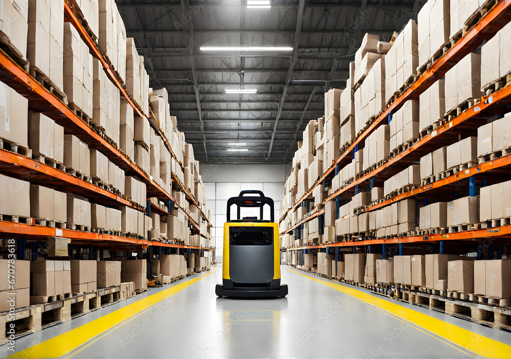 AGV (Automated guided vehicle) in warehouse logistic and transport ...