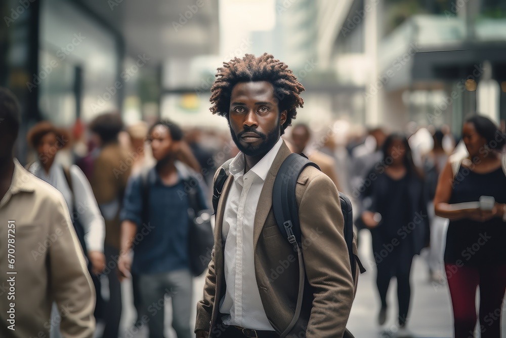 African Man Walking in Modern City, Handsome Black Guy Walks on a ...