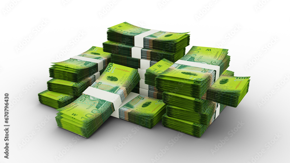 3d rendering of Stack of Samoan Tala notes. bundles of Samoan currency ...