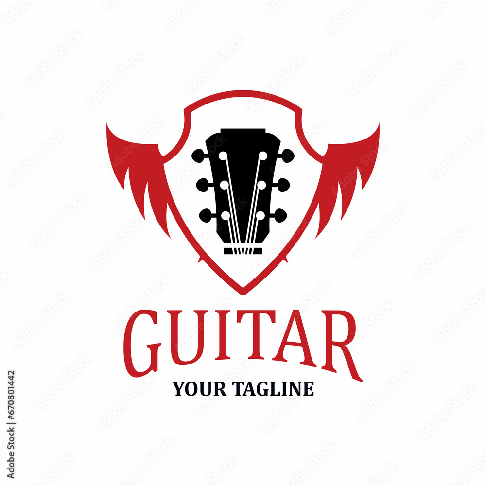 the music guitar logo is red and black which makes the logo even more ...